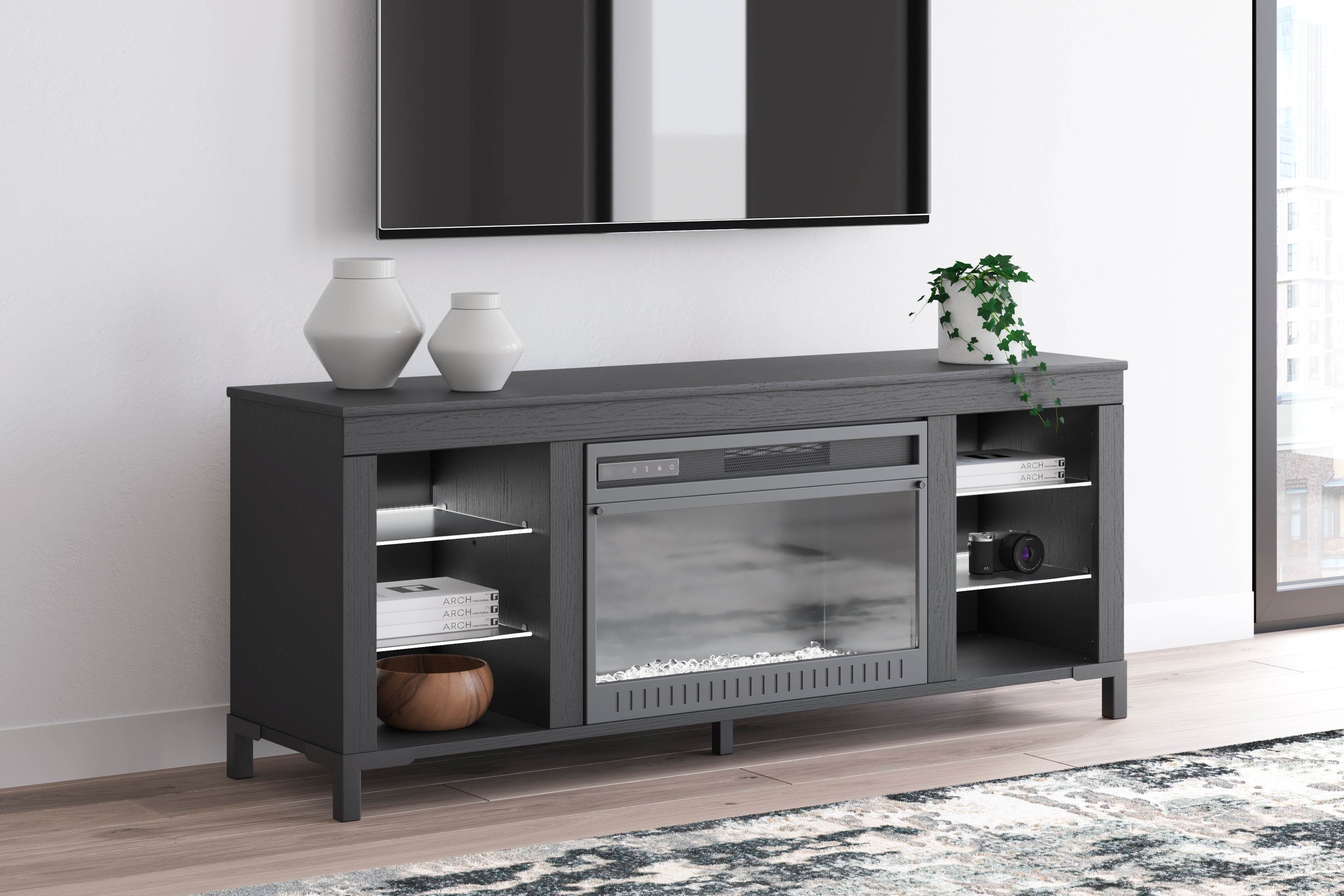 Tv stand with fireplace silver store